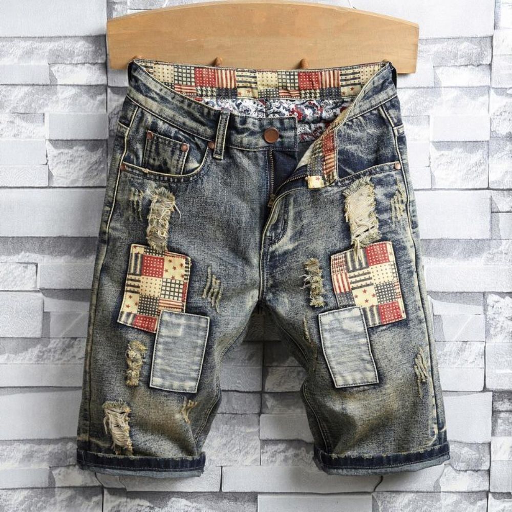Ripped Patch Streetwear Retro Denimshorts - Shorts Herre