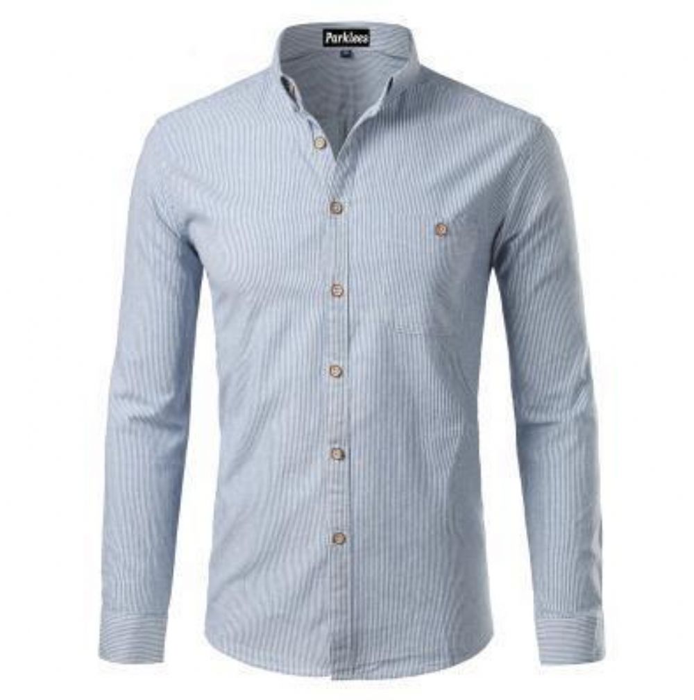 Avslappet Bomullsskjorte Med Knapper Og Striper - Skjorter Herre