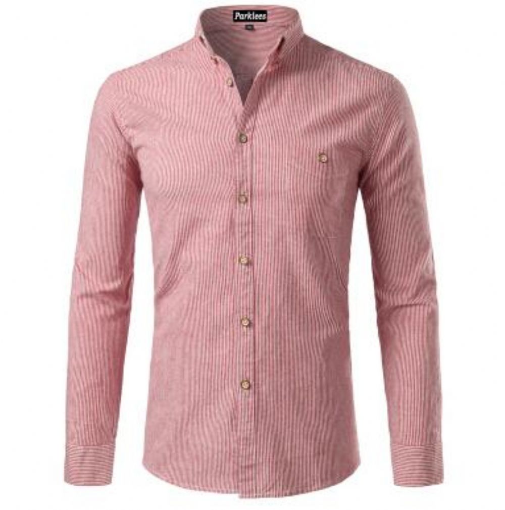 Avslappet Bomullsskjorte Med Knapper Og Striper - Skjorter Herre